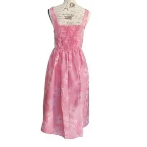 Self Contrast | Dresses | Penelope Redpink Floral And Striped Smocked ...